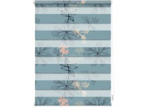 4251369825537 - Doppelrollo ORIGINAL Duo Rollo Klemmfix ohne Bohren blickdicht Aqua Floral - Blau Rollos Gr 150 cm stufenlos positionierbar 80 cm blau (blau weiß) Doppelrollos