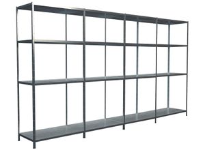 4058255070589 - Steckregal Stecksystem Grund- und 3x Anbauregale Regale Metall verzinkt 1800x3800x500 mm 16 Böden Gr B H T 380 cm x 180 cm x 50 cm silberfarben Werkstatt-Regale