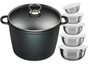 4019256022670 - Suppentopf KING Töpfe Gr Ø 24 cm + Höhe 18 cm schwarz Suppentöpfe Kochtopf 7LØ24cm+Glasdeckel Induktion Keramikbeschichtung »Fusion«