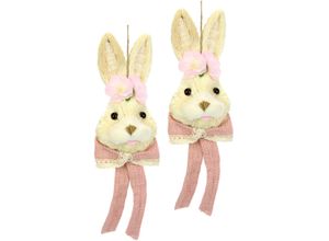 4019844796648 - Osterhase IGEA Bast-Hasenkopf mit Blume und Schleife Frühlingsdeko Dekofiguren Gr B H 10 cm x 35 cm beige (natur rosa) Dekofiguren Osterdeko zum Aufhängen Dekofigur Wanddeko