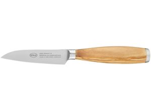 4004293121301 - Gemüsemesser RÖSLE Artesano braun (holzfarben silberfarben) Gesamtlänge 20cm Klingenlänge 9cm Olivenholz Spezialklingenstahl Kochmesser für Obst und Gemüse Made in Solingen Klingenspezialstahl Olivenholz