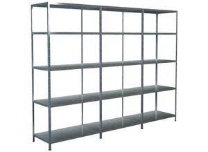 4058255070800 - Steckregal Stecksystem Grund- und 2x Anbauregale Regale Metall verzinkt 2000x3200x500 mm 15 Böden Gr B H T 320 cm x 200 cm x 50 cm silberfarben Werkstatt-Regale