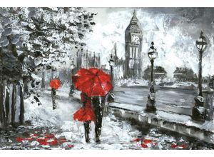 4049009362647 - Leinwandbild QUEENCE London Bilder Gr B H T 90 cm x 60 cm x 2 cm rot Leinwandbilder Wandeko Big Ben gezeichnet