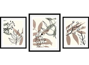 4067437347104 - Bild QUEENCE Set Halli Bilder Gr B H 30 cm x 40 cm Wandbild Blumen Hochformat 1 St beige Kunstdrucke gerahmt