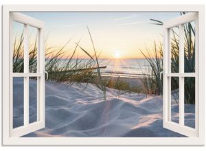 4062144600191 - Wandbild ARTLAND Ostseestrand durchs Fenster Bilder Gr B H 70 cm x 50 cm Alu-Dibond-Druck Meer Bilder Querformat 1 St beige (naturfarben) Kunstdrucke als Alubild Leinwandbild Wandaufkleber oder Poster in versch Größen