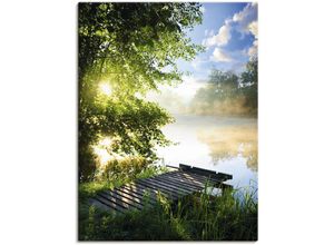 4059745780520 - Wandbild ARTLAND Angelsteg am Morgen Bilder Gr B H 90 cm x 120 cm Leinwandbild Gewässer 1 St grün Bild Metallbild Metallbilder Bilder als Alubild Leinwandbild Wandaufkleber oder Poster in versch Größen