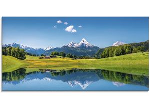 4058661636836 - Glasbild ARTLAND Landschaft in den Alpen Bilder Gr B H 100 cm x 50 cm Glasbild Berge 1 St blau Glasbilder in verschiedenen Größen