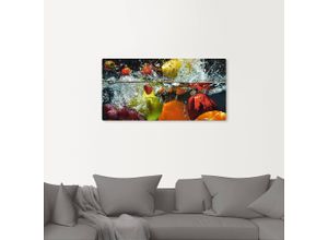 4059745919616 - Wandbild ARTLAND Spritzendes Obst auf dem Wasser Bilder Gr B H 150 cm x 75 cm Leinwandbild Lebensmittel Querformat 1 St bunt Bild Leinwandbild Kunstdrucke Bilder als Alubild Leinwandbild Wandaufkleber oder Poster in versch Größen