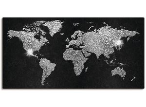 4062144595459 - Wandbild ARTLAND Weltkarte Glitzer Bilder Gr B H 150 cm x 75 cm Leinwandbild Land- & Weltkarten Querformat 1 St schwarz Kunstdrucke als Alubild Leinwandbild Wandaufkleber oder Poster in versch Größen