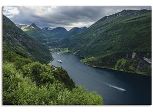 4059745765923 - Wandbild ARTLAND Blick auf den Geirangerfjord Norwegen Bilder Gr B H 120 cm x 80 cm Leinwandbild Küste 1 St grün Kunstdrucke Bilder als Alubild Leinwandbild Wandaufkleber oder Poster in versch Größen