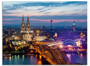 4058661732323 - Glasbild ARTLAND Köln Panorama am Abend Bilder Gr B H 80 cm x 60 cm Glasbild Deutschland Querformat 1 St blau Bild Glasbild Glasbilder Bilder in verschiedenen Größen