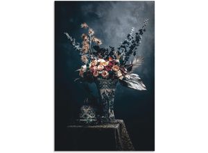 4062144650868 - Alu-Dibond-Druck ARTLAND Sommer Kunst Stilleben Bilder Gr B H 80 cm x 120 cm Alu-Dibond-Druck Arrangements Hochformat 1 St blau Metallbilder als Alubild Leinwandbild Wandaufkleber oder Poster in versch Größen