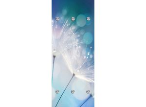 4049008756324 - Garderobenleiste QUEENCE Blüte blau B50cm H120cm T10cm Acrylglas Edelstahl Garderobenhalter mit 6 Haken 50 x 120 cm