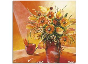 4055327137676 - Wandbild ARTLAND Blumenstrauß in Vase I Bilder Gr B H 100 cm x 100 cm Leinwandbild Blumen 1 St orange Bild Poster Bilder als Alubild Leinwandbild Wandaufkleber oder in versch Größen