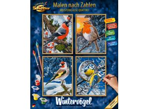 4000887936610 - Malen nach Zahlen SCHIPPER Meisterklasse Quattro - Wintervögel Malvorlagen bunt Kinder Basteln Malen Kosmetik Schmuck Made in Germany