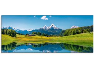 4058661636829 - Glasbild ARTLAND Landschaft in den Alpen Bilder Gr B H 125 cm x 50 cm Glasbild Berge 1 St blau Glasbilder in verschiedenen Größen