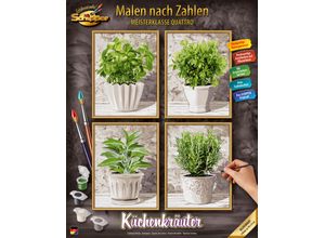 4000887936870 - Malen nach Zahlen SCHIPPER Meisterklasse Quattro - Küchenkräuter Malvorlagen bunt Kinder Basteln Malen Kosmetik Schmuck Made in Germany