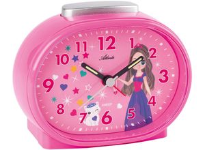 4026934213510 - Kinderwecker ATLANTA 2135 17 pink Wecker Kinder mit Prinzessin-Herz-Stern-und Katzenmotiv ideal auch als Geschenk