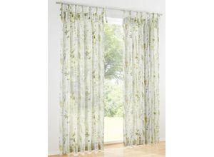 4016478974923 - Vorhang KUTTI Jungle Schal Gardinen Gr 225 cm Bindebänder 130 cm grün (grün offwhite) Landhaus Gardinen Gardine halbtransparent bedruckt Polyester