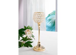 4260596721192 - Kerzenständer HOME AFFAIRE Kristall gold (goldfarben) H32cm Ø11cm Aluminium Glas Kerzenhalter