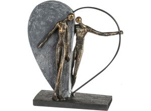 4063387370735 - Dekofigur CASABLANCA BY GILDE Skulptur Heartbeat bronze grau Dekofiguren Gr B H T 28 cm x 31 cm x 10 cm grau Deko-Objekte Dekoobjekt Höhe 31 cm Herz Form Wohnzimmer