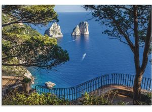 4062144661451 - Wandbild ARTLAND Faraglione-Felsen auf Capri Italien Bilder Gr B H 120 cm x 80 cm Alu-Dibond-Druck Meer Bilder Querformat 1 St blau Kunstdrucke als Alubild Leinwandbild Wandaufkleber oder Poster in versch Größen