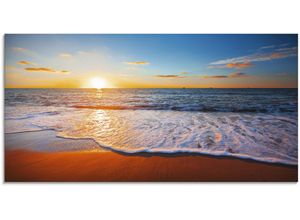 4058661084576 - Glasbild ARTLAND Sonnenuntergang und das Meer Bilder Gr B H 100 cm x 50 cm Glasbild Strand 1 St blau Glasbilder