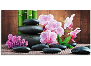 4055327025751 - Glasbild ARTLAND Spa Konzept Zen Steinen Orchideen Bilder Gr B H 100 cm x 50 cm Glasbild Zen 1 St pink Glasbilder in verschiedenen Größen