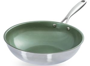 4260129741758 - Wok JUST VEGAN CeraVegan Pfannen Gr Ø 28 cm + Höhe 8 cm grün (dunkelgrün edelstahlfarben) Woks Pflanzliche Keramikbeschichtung Induktion Ø 28 cm