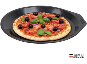 4008256003642 - Pizzablech PRIMA Emaille Backbleche Gr B H T 33 cm x 2 cm x 36 cm schwarz Pizzableche mit Lochung Materialstärke 05 mm gesprenkelt