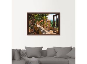 4057738334095 - Wandbild ARTLAND Fensterblick Rosen auf Balkon Toskana Bilder Gr B H 100 cm x 70 cm Leinwandbild Garten Querformat 1 St braun Bild Leinwandbild Kunstdrucke Bilder als Alubild Leinwandbild Wandaufkleber oder Poster in versch Größen