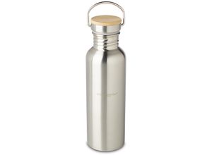 4260238063420 - Trinkflasche Trinkflaschen Gr 750 ml silberfarben (edelstahlfarben) Thermoflaschen Isolierflaschen und Trinkflaschen mit Bambusdeckel Silikonband Innen außen poliert