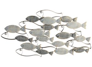 4001250749684 - Wanddekoobjekt GILDE Wandrelief Pesce grau schwarz gold Wanddekoobjekte Gr B H T 90 cm x 48 cm x 6 cm Fische grau (grau schwarz) Wanddekoration Maritim Metall