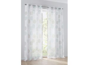 4016478094638 - Vorhang KUTTI Bella Gardinen Gr 175 cm Ösen 135 cm blau (weiß beige türkis) Landhaus Gardinen Gardine halbtransparent Ausbrenner bedruckt Baumwolle-Polyester