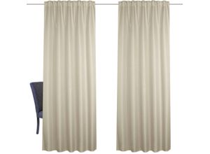 4056751403436 - Gardine HOME BASICS 2er JOHN Gardinen Gr 175 cm Multifunktionsband 135 cm grau (taupe) Schlafzimmergardinen Verdunklungsschal