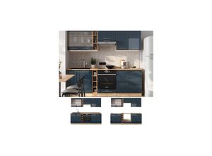 4066731414758 - Küchenzeile Fame-Line Dunkelblau Hochglanz Goldkraft Eiche 235 cm  AP Anthrazit Vicco