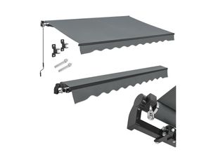 4260565527077 - Markise 350 x 300 cm für Terrasse & Balkon - mit Kurbel & Halterung - Gelenkarmmarkise Grau