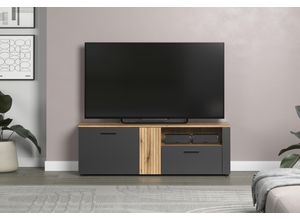 4068222606345 - TV-Bank INOSIGN Estepona schwarz (anthrazit und eichefarben) B150cm H50cm T42cm FSC-zertifizierter Holzwerkstoff Kunststoff Sideboards TV-Lowboard mit Rillenoptik - Türen links oder rechts montierbar