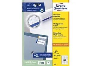 4004182036570 - AVERY Zweckform Abziehhilfe QuickPEELultragrip Mehrzwecketiketten 3657 Selbsthaftend DIN A4 Weiß 485 x 254 mm 100 Blatt à 40 Etiketten