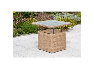 4033662284958 - Gartentisch Duplex höhenverstellbar Stahl Kunststoffgeflecht natur 72 cm x 72 cm x 45 cm