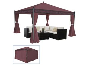 4057651429083 - Pergola Calpe Garten Pavillon stabiles 7cm-Gestell mit Seitenwand ~ rot-braun 4x4m
