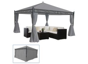 4057651429021 - Pergola Calpe Garten Pavillon stabiles 7cm-Gestell mit Seitenwand ~ hellgrau 4x4m