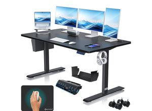 4255598328906 - KESSER® Höhenverstellbarer Schreibtisch elektrisch Ergonomisch Steh-Sitz Schreibtisch 3-Funktions-Memory Steuerung Inkl 360° Rollen & USB-Ladeanschluss Computertisch für Homeoffice