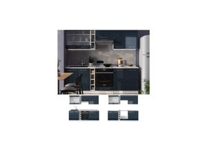 4066731408856 - Küchenzeile Fame-Line Weiß Dunkelblau Hochglanz 235 cm mit Arbeitsplatte Eiche