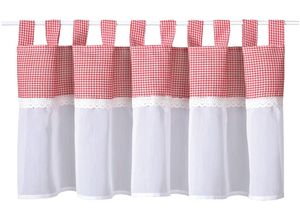 4007863647263 - Scheibengardine Bavaria Gr 1 rot B150cm H50cm Polyester Gardinen HxB 50x150 mit Karo-Muster und Spitzenbesatz