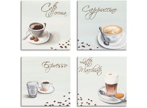 4055327015028 - Leinwandbild ARTLAND Cappuccino Espresso Latte Macchiato Bilder Gr B H 20 cm x 20 cm Leinwandbild Getränke quadratisch 4 St weiß Bild Leinwandbild Leinwandbilder Bilder 4er Set verschiedene Größen