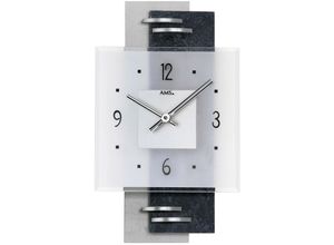 4037445138070 - Wanduhr AMS W9245 grau (silberfarben anthrazit) Wanduhren B L 36cm x 22cm QuarzuhrGlasSchieferWohnzimmerEsszimmerKücheArbeitszimmerFlur