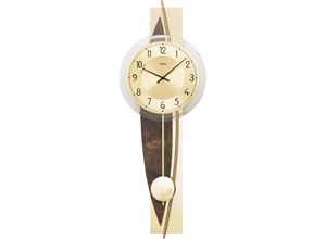 4037445155084 - Pendelwanduhr AMS W7453 braun (messingfarben braun) Wanduhren B H L 23cm x 8cm x 67cm Quarzuhr Holz- MessinggehäuseEsszimmerWohnzimmerMade in Germany