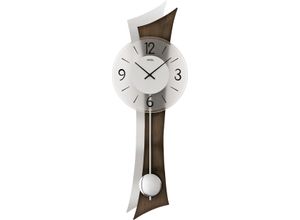 4037445151925 - Pendelwanduhr AMS W7425 1 silber (nussbaumfarben silberfarben) Wanduhren B H L 23cm x 8cm x 70cm Quarzuhr Holz- AluminiumgehäuseEsszimmerWohnzimmerMade in Germany