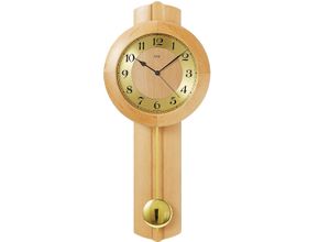 4037445135352 - Funk-Pendelwanduhr AMS F5165 16 braun (erlefarben) Wanduhren B H L 25cm x 10cm x 62cm Quarzuhr Holz- Glasgehäuse ErleEsszimmerWohnzimmerMade in Germany